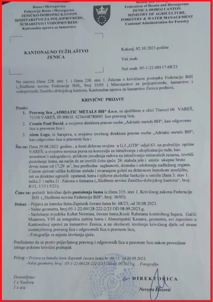 Derviš zbog dva metra drva osuđen na zatvor, Adriatic Metals "slučajno ...