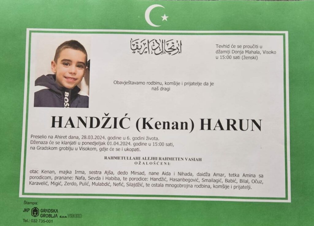 Preminuo šestogodišnji Harun Handžić: Od teške bolesti se liječio u Turskoj
