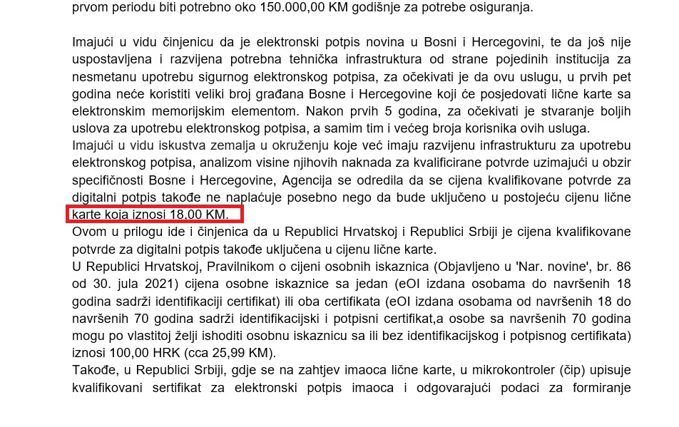 Koliko će građane koštati elektronski potpis u ličnoj karti