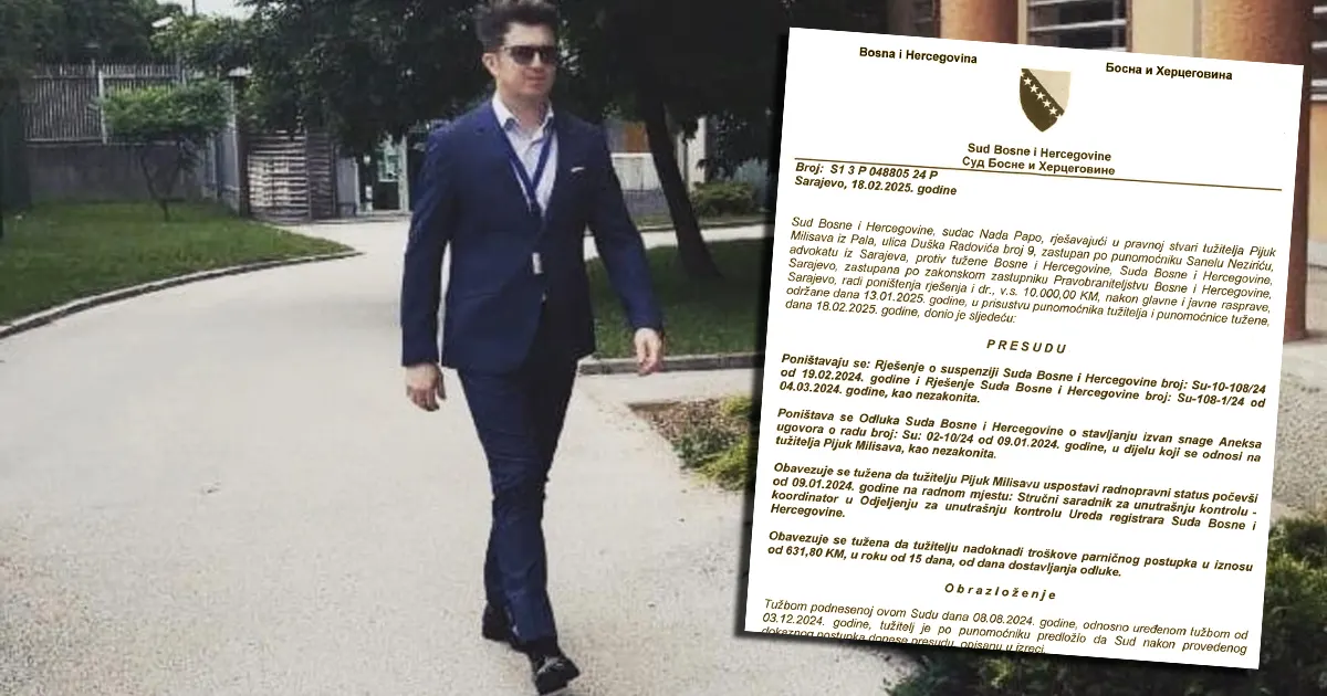 Sud BiH presudio protiv vlastite odluke: Milisav Pijuk je nezakonito ...